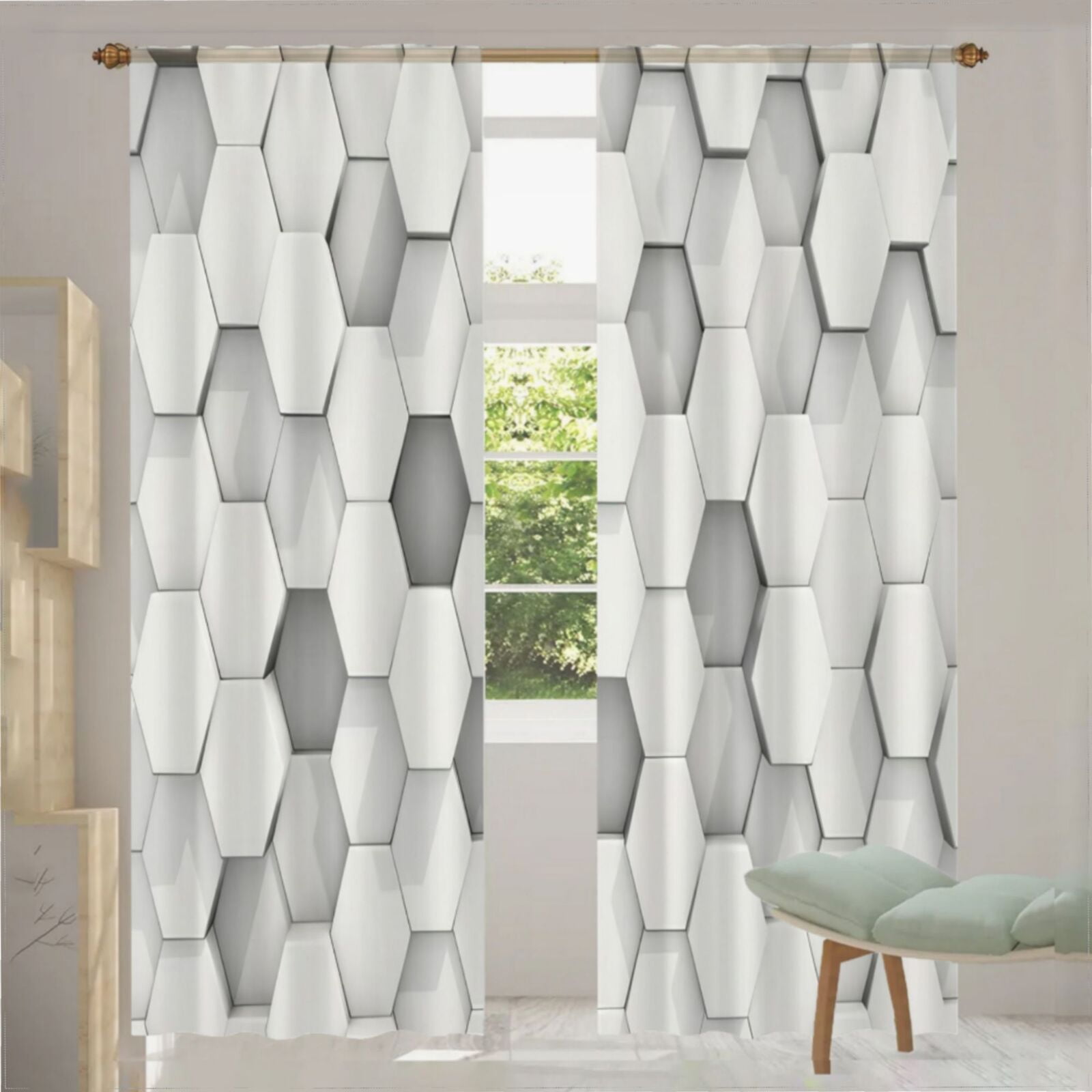 3d Hexagon Tile Brick Pattern Curtains for Living Room Bedroom Decor ...