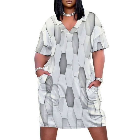 3d Hexagon Tile Brick Pattern Loose Pocket Dress Dresses Summer Summer ...