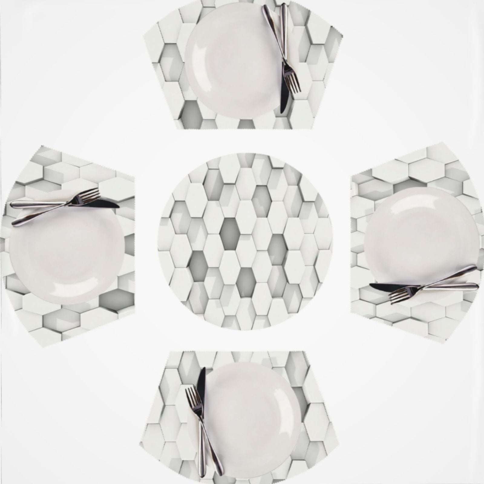 3d Hexagon Tile Brick Pattern Round Table Placemats Set Of 5 Wedge ...
