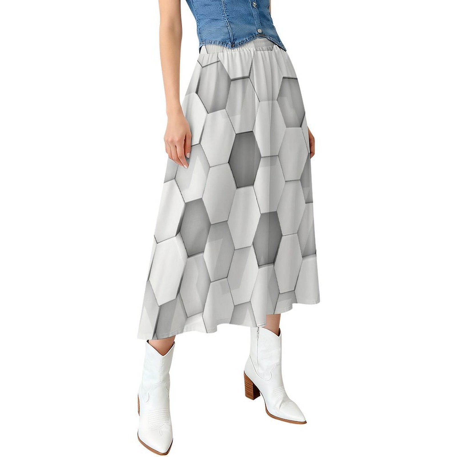 3d Hexagon Tile Brick Pattern Women High Waist Midi Skirt Elegant Midi ...