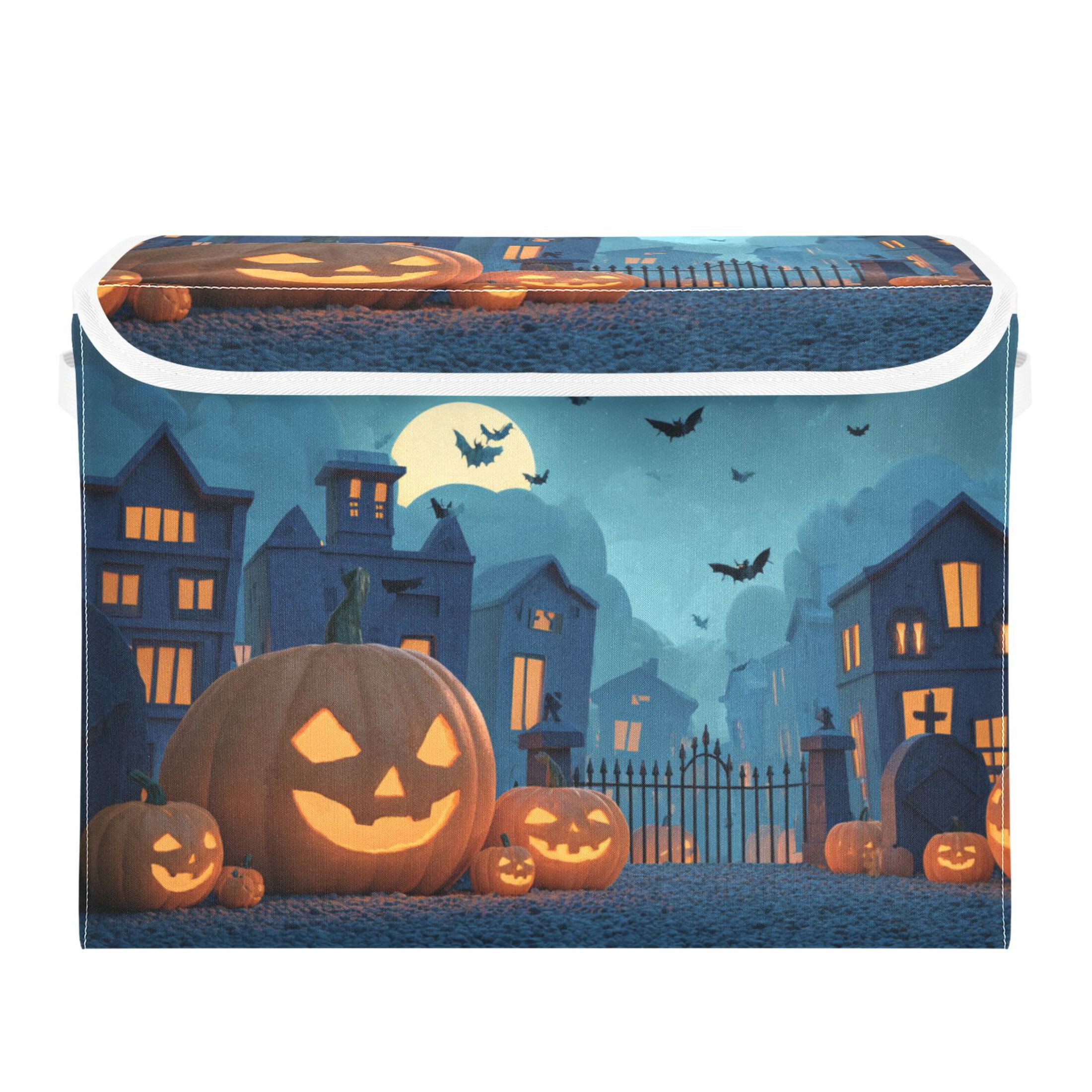 3d Illustration Halloween Night Town Foldable Storage Bins with Lids ...