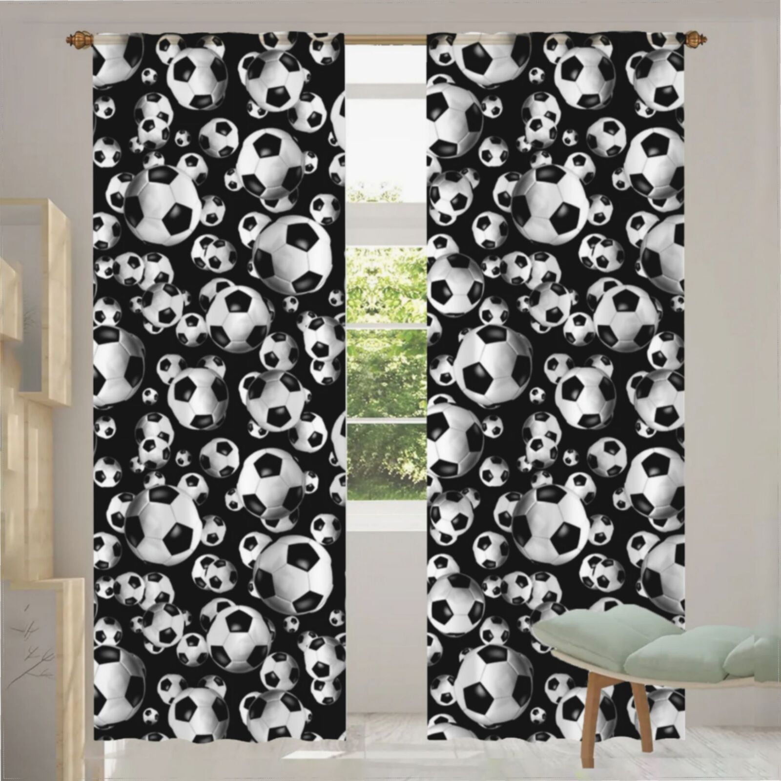 3d Look Soccer Balls Pattern Sheer Window Curtains for Living Room ...