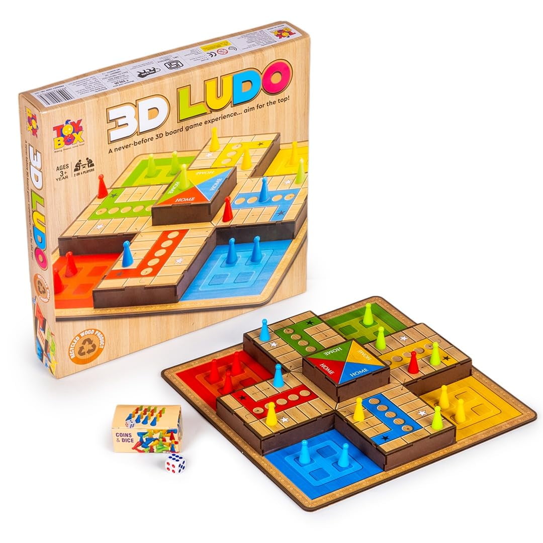 3d Ludo Mdf Wooden Board Game Toy Play Family Fun With For Kids And ...