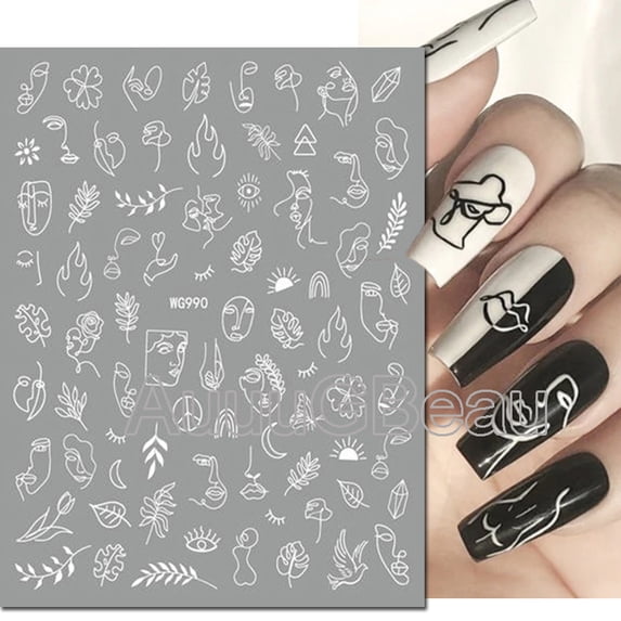 3d Nail Art Stickers Geometric Lines Faces Love Hearts Letters Leaves ...