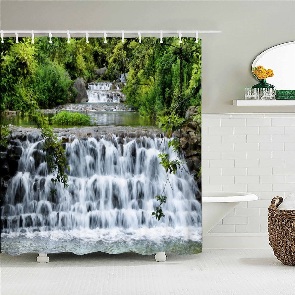 3d Nature Forest Waterfall Landscape Printing Bathroom Waterproof ...