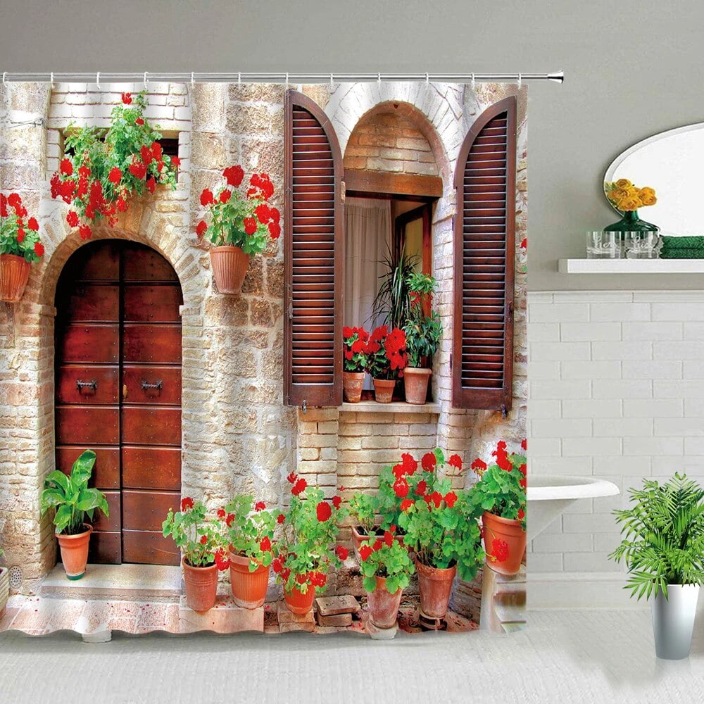3d Nordic Italy Street Alley Shower Curtain Garden Flowers Scenery ...