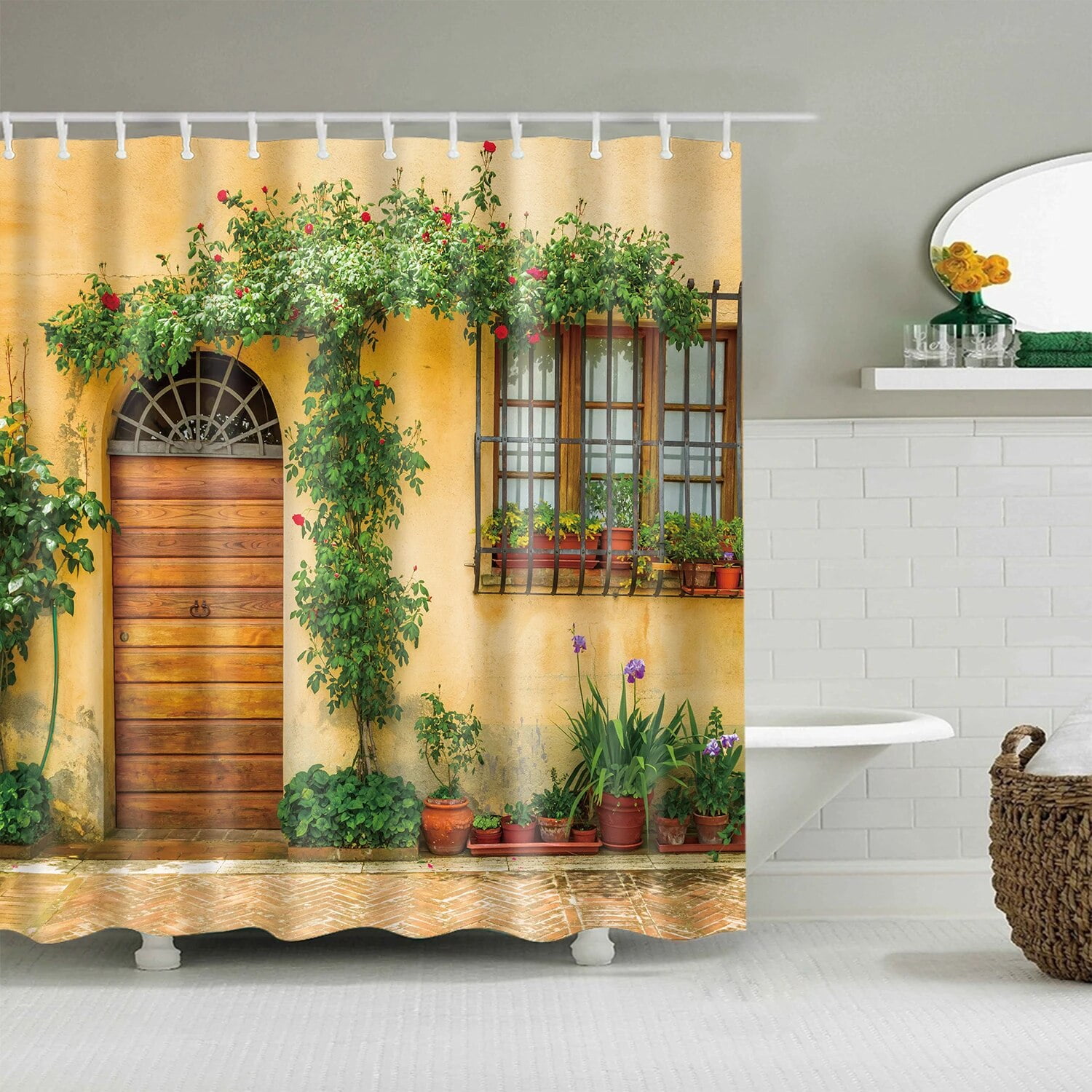 3d Nordic Italy Street Alley Shower Curtain Garden Flowers Scenery ...