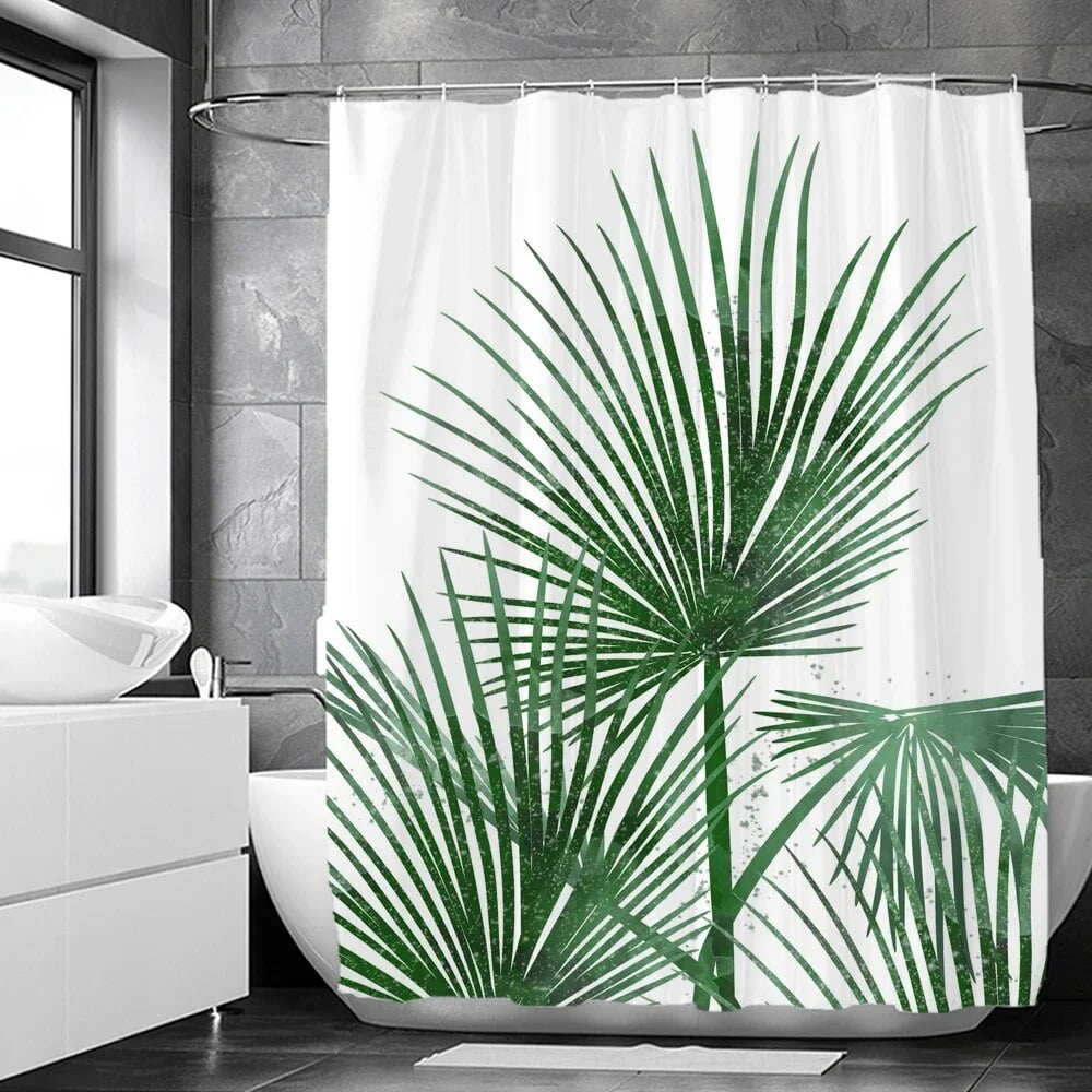 3d Nordic Simple Leaves Plant Palm Leaf Shower Curtains Bathroom