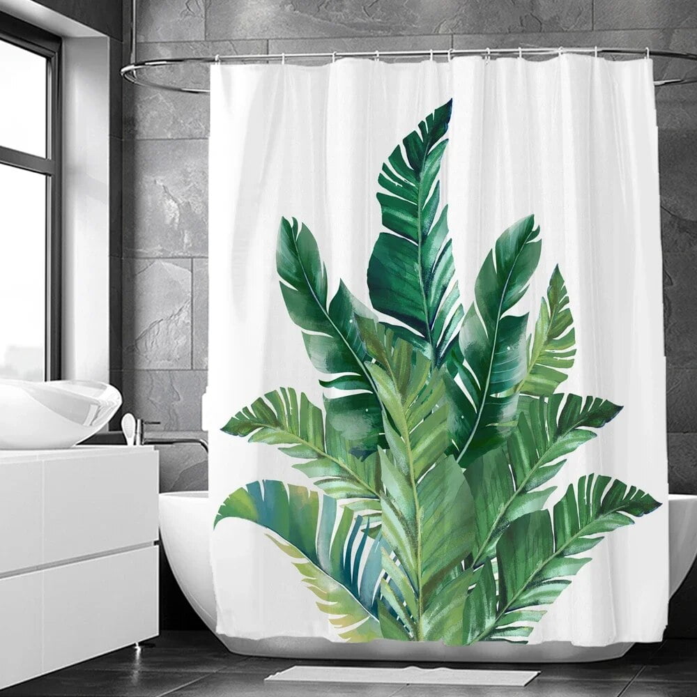 3d Nordic Simple Leaves Plant Palm Leaf Shower Curtains Bathroom