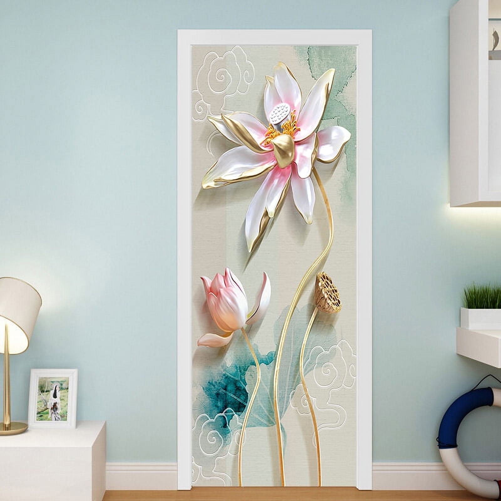 3d Oriental Door Sticker Landscape Painting Poster Vinyl PVC Waterproof ...