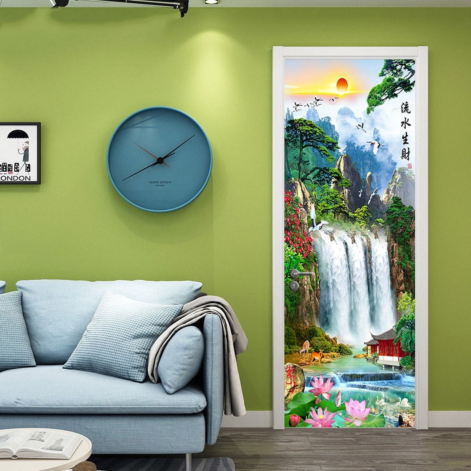 3d Oriental Door Sticker Landscape Painting Poster Vinyl PVC Waterproof ...