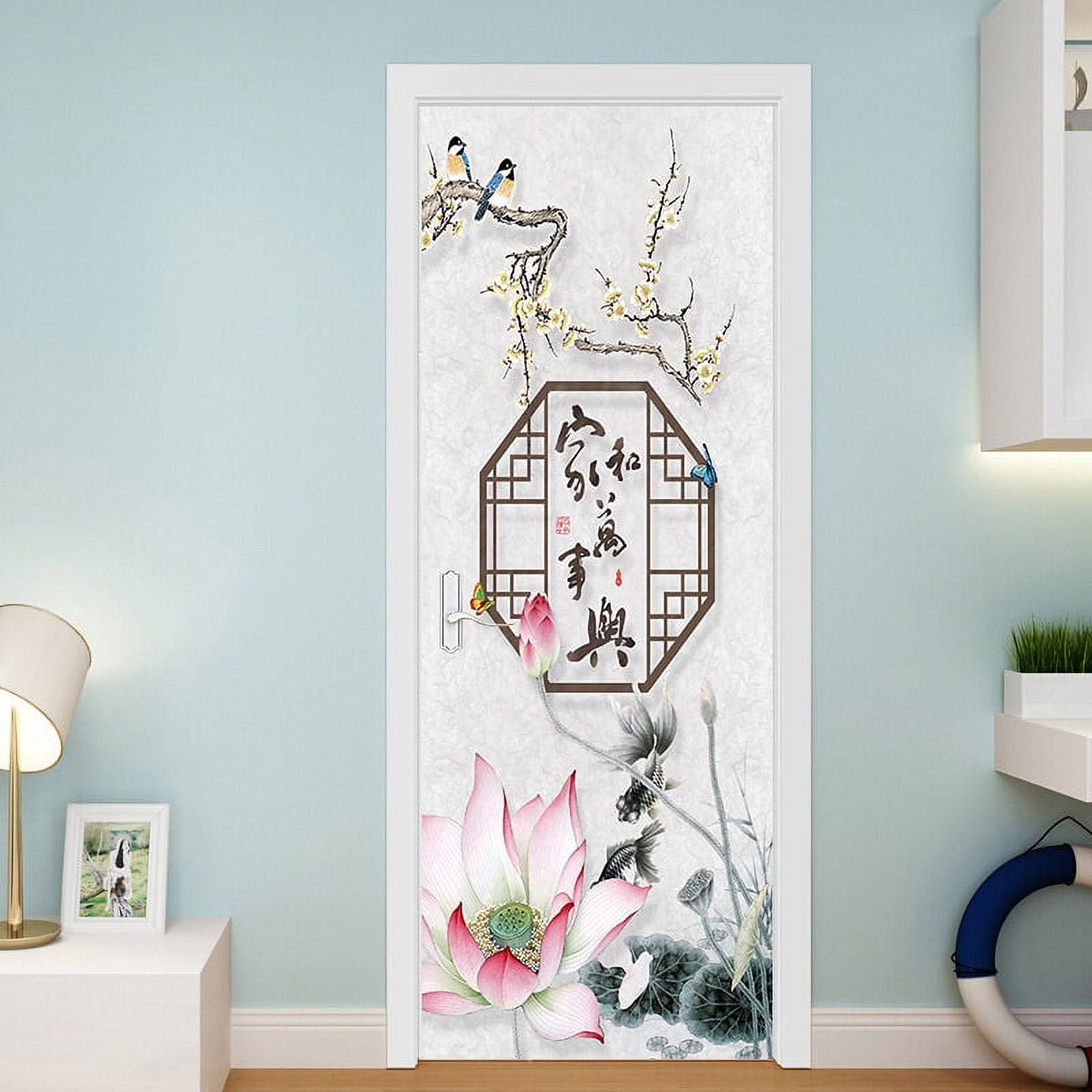 3d Oriental Door Sticker Landscape Painting Poster Vinyl PVC Waterproof ...