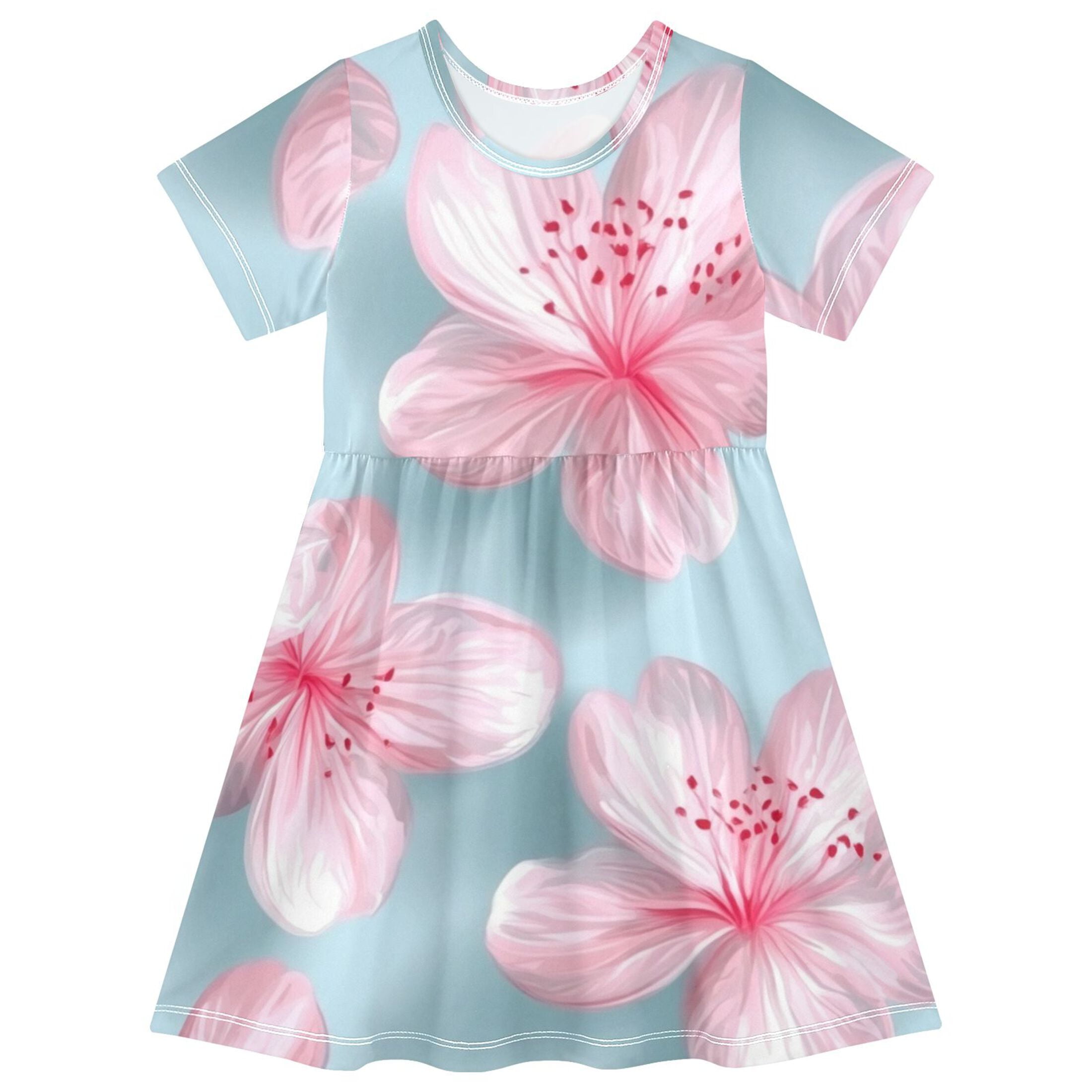 3d Pink Flowers Girls' Short Sleeve Dress A-Line One-Piece Dress UPF 50 ...
