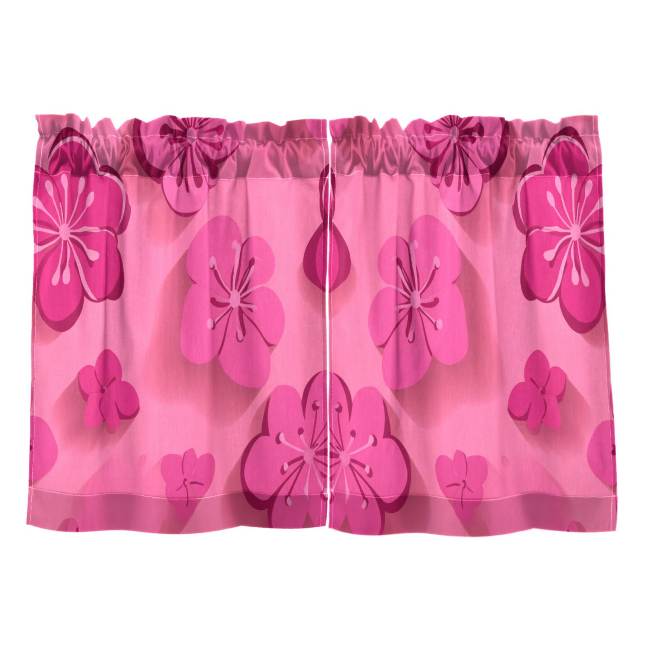 3d Pink Flowers Kitchen Curtains Tier Set 27x36 Inch 2 Panels Semi ...