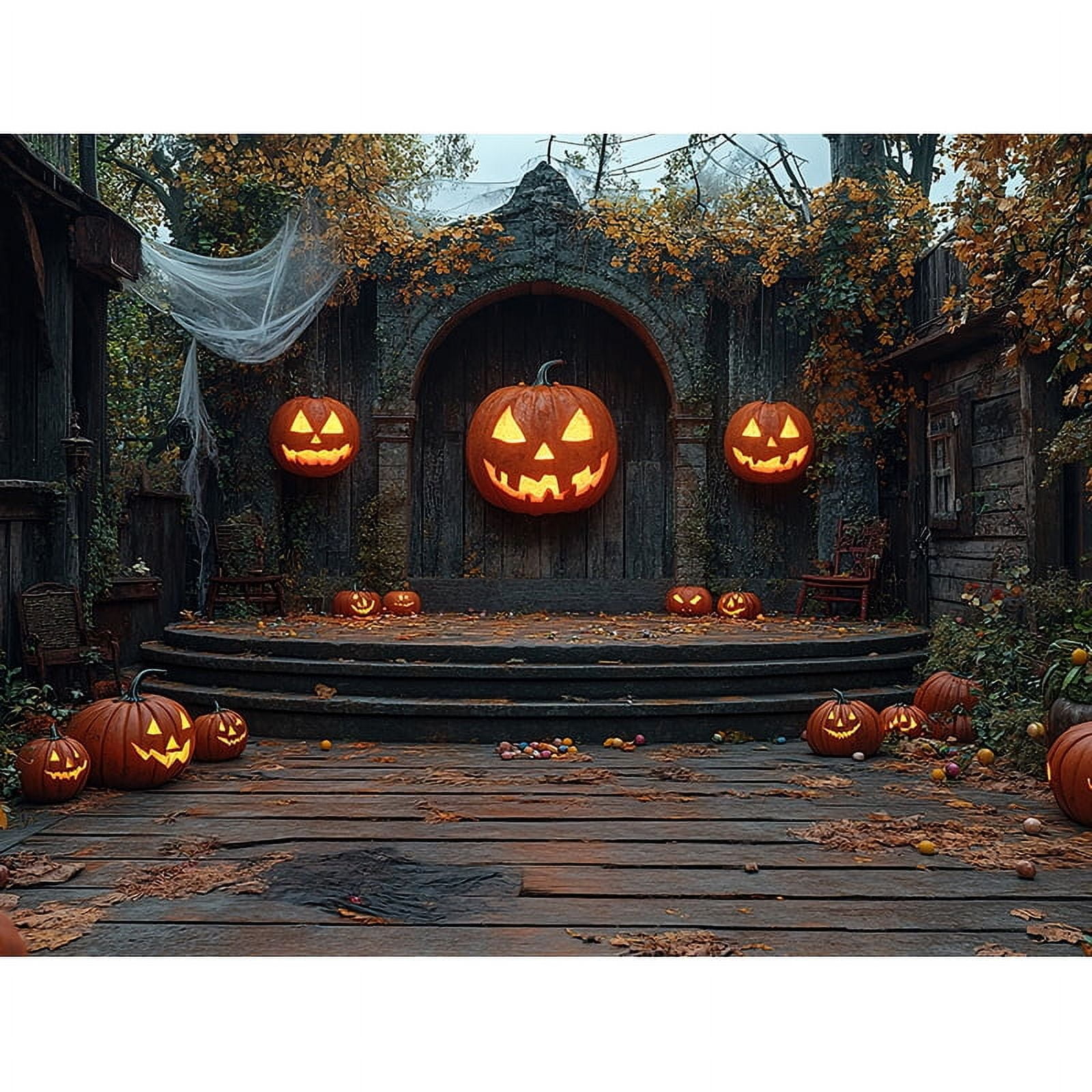 3d Podium Haunted Hallowe Day Background Glowing Steps Spooky Posters ...