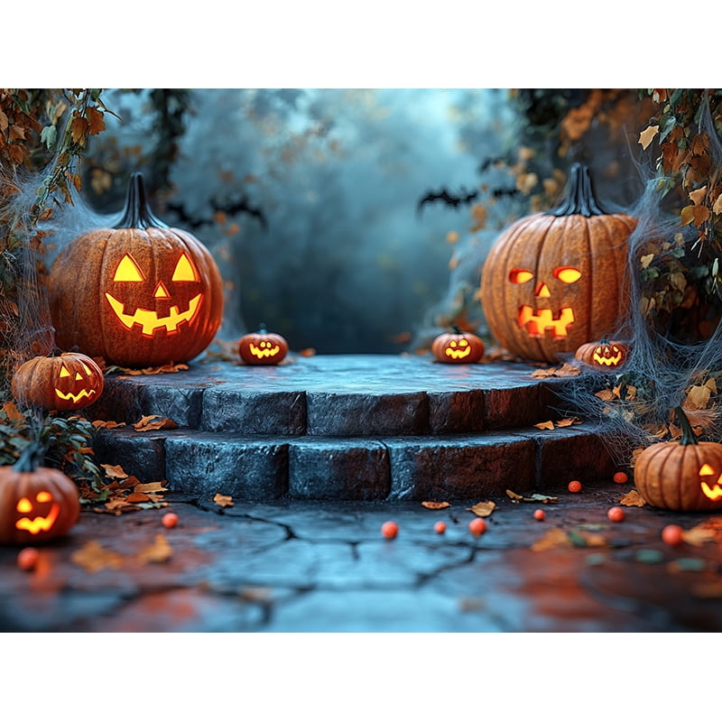 3d Podium Haunted Hallowe Day Background Glowing Steps Spooky Posters ...