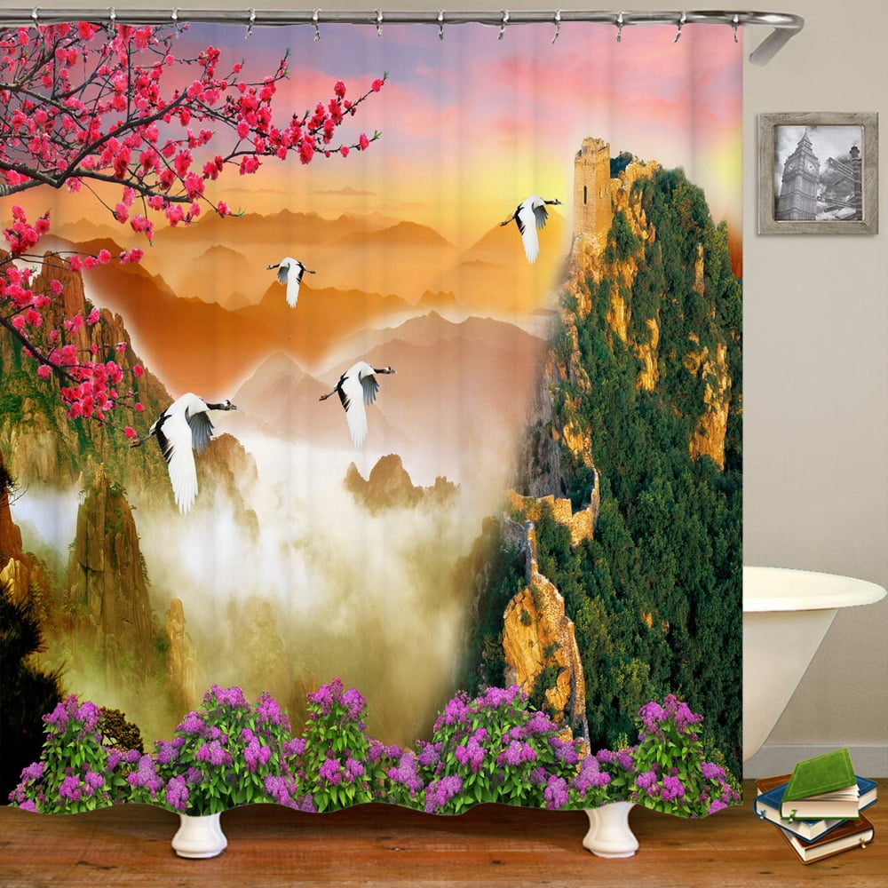 3d Print Chinese Style Waterfall Natural Scenery Shower Curtain With ...