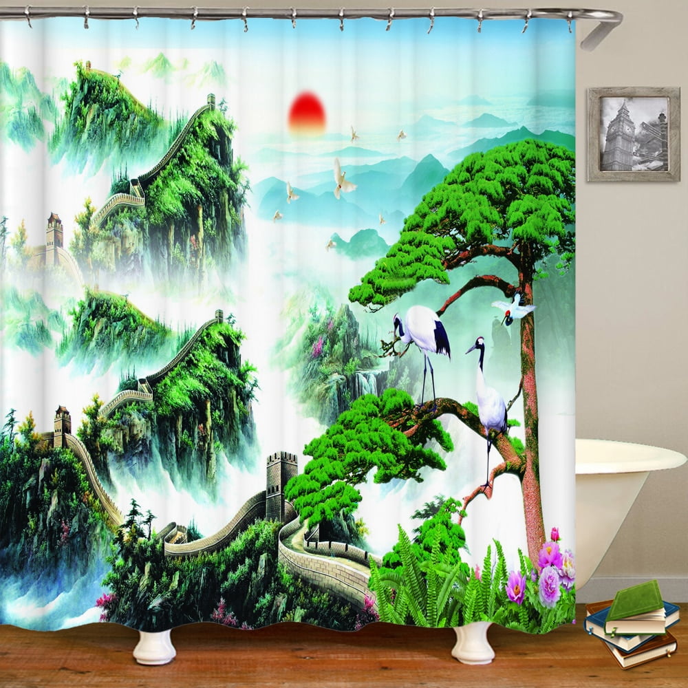 3d Print Chinese Style Waterfall Natural Scenery Shower Curtain With ...
