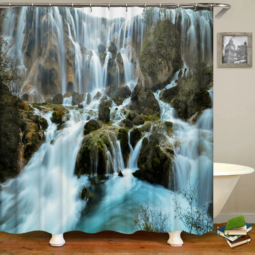 3d Print Waterfall Forest landscape Pattern Shower Curtain Bathroom ...
