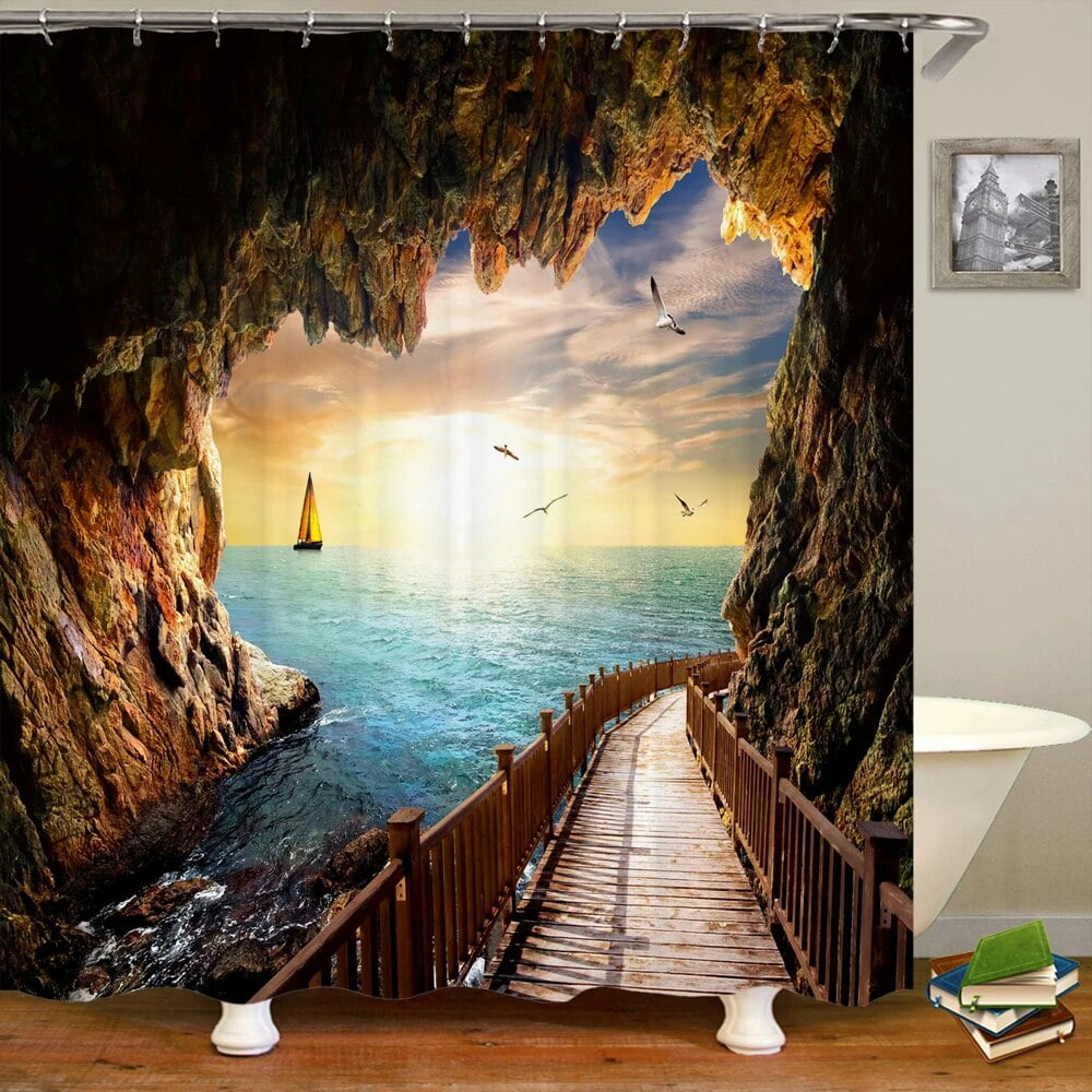 3d Printed Bathroom Curtains Sea Seaside Cave Scenery Shower Curtain ...