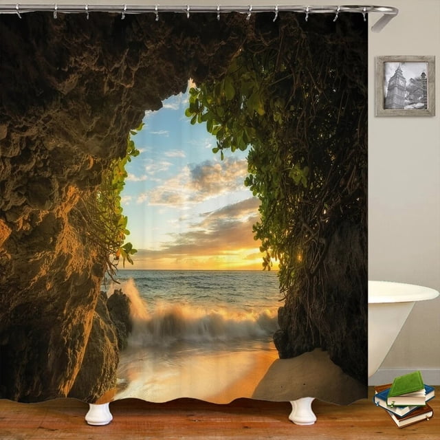 3d Printed Bathroom Curtains Sea Seaside Cave Scenery Shower Curtain ...