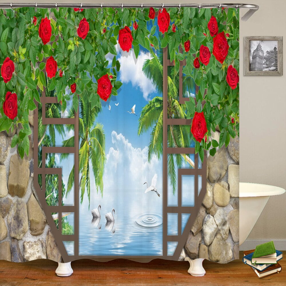 3d Printed European Rural Garden Flowers Scenery Shower Curtain With