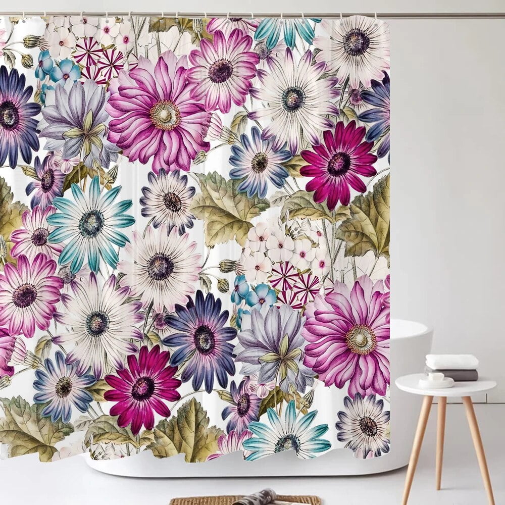3d Printed Flower Pattern Shower Curtain Waterproof Bathroom Curtain ...