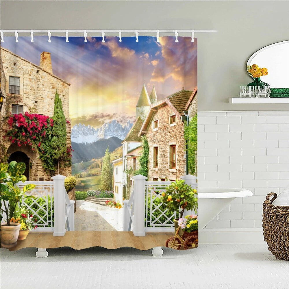3d Printed Greek Style Retro Column Waterproof Bath Curtain European