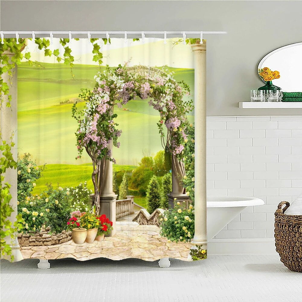 3d Printed Greek Style Retro Column Waterproof Bath Curtain European