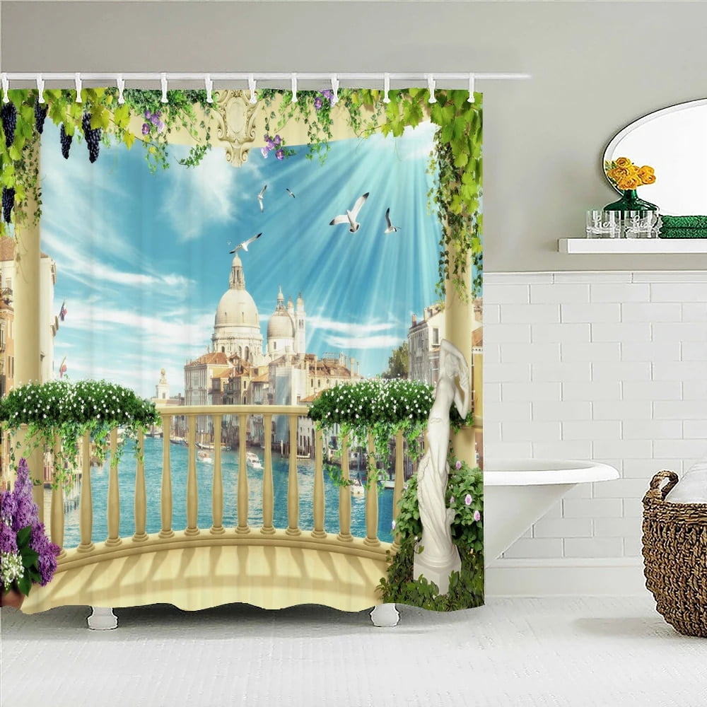 3d Printed Greek Style Retro Column Waterproof Bath Curtain European ...