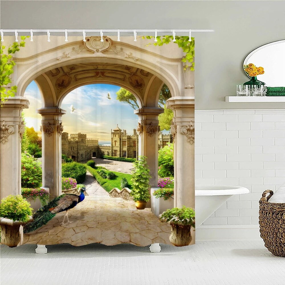 3d Printed Greek Style Retro Column Waterproof Bath Curtain European
