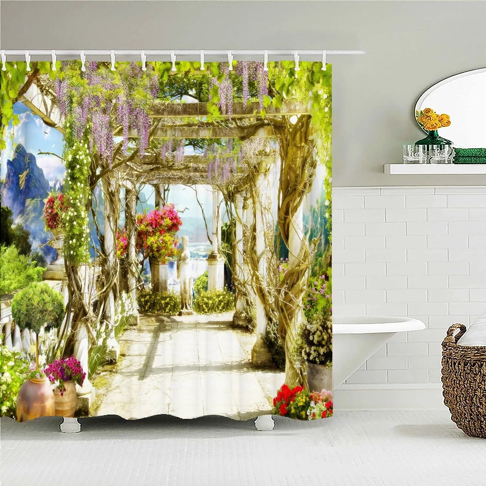 3d Printed Greek Style Retro Column Waterproof Bath Curtain European