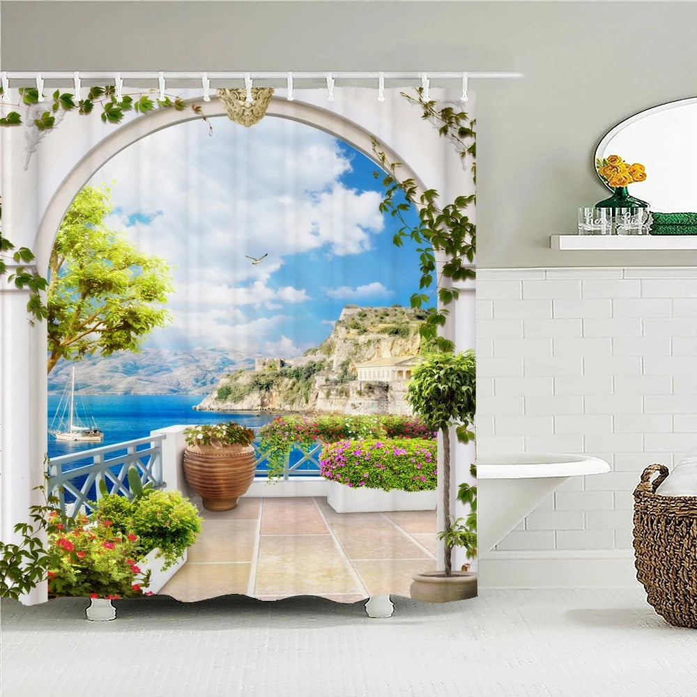 3d Printed Greek Style Retro Column Waterproof Bath Curtain European ...