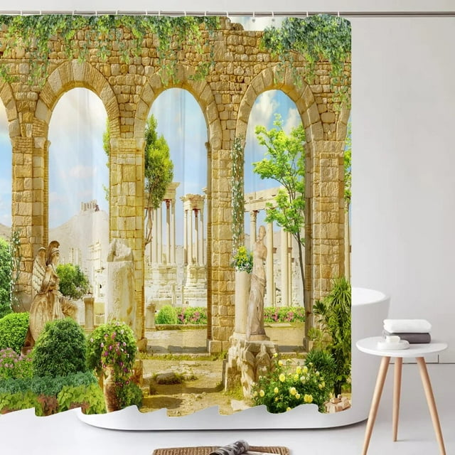 3d Printed Greek Style Retro Column Waterproof Bath Curtain European ...