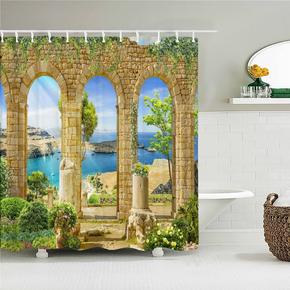 3d Printed Greek Style Retro Roman Column Waterproof Bath Curtain ...