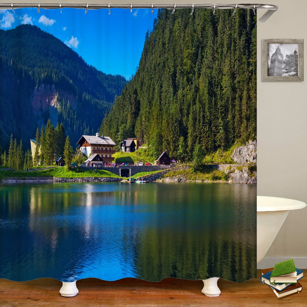 3d Printed Waterfall Forest Scenery Shower Curtain Polyester Fabric