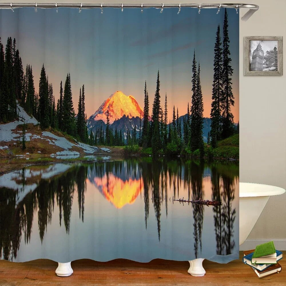 3d Printed Waterfall Forest Scenery Shower Curtain Polyester Fabric