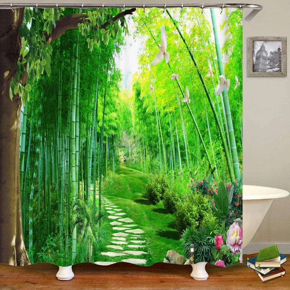 3d Printing Green Forest Waterfall Shower Curtains Waterproof Bathroom