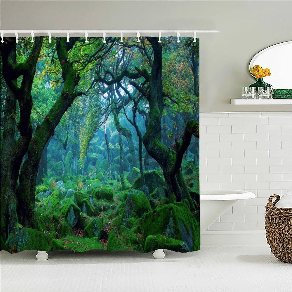 3d Printing Green Forest Waterfall Shower Curtains Waterproof Bathroom