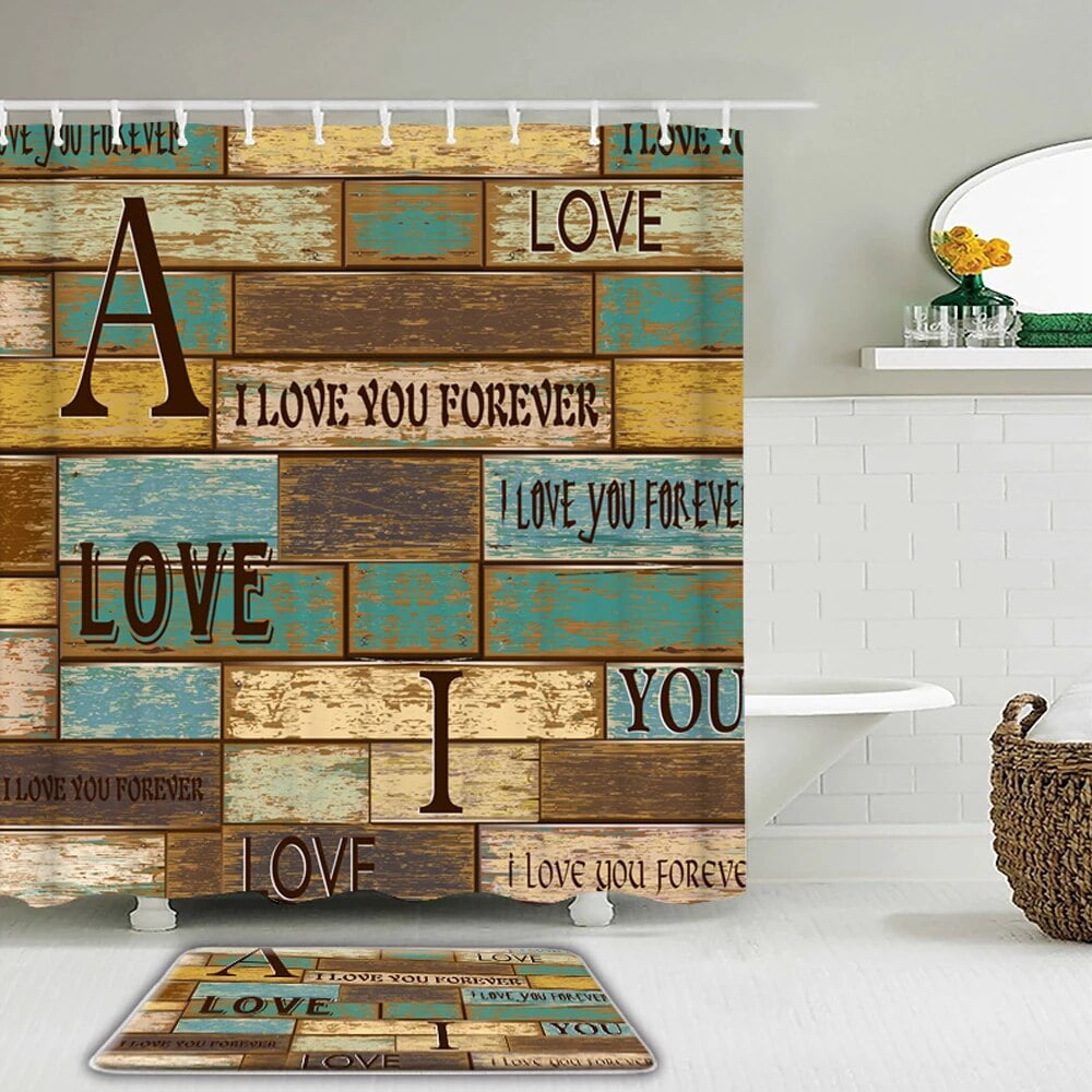 3d Printing Nordic Retro Rural Wood Grain Shower Curtain Set And Rug