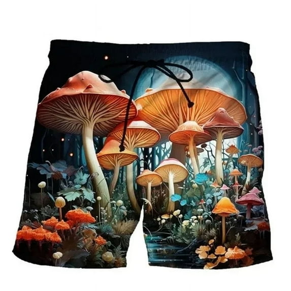 3d Printing Plants Mushroom Beach Shorts For Men Casual Summer Surfing ...