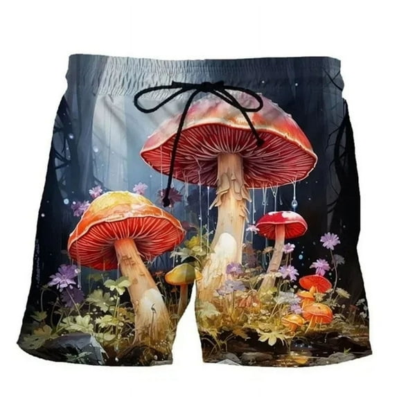 3d Printing Plants Mushroom Beach Shorts For Men Casual Summer Surfing ...