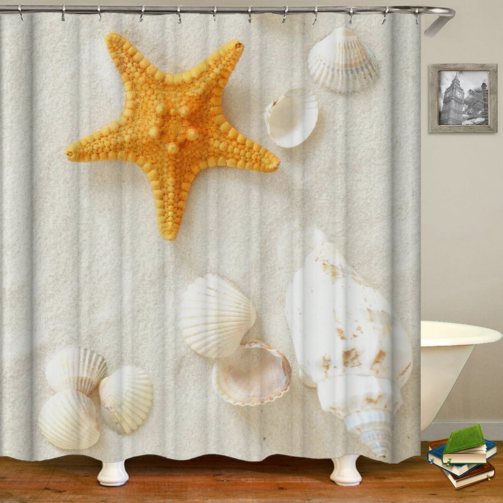 3d Printing Sea View Beach Shell Sea Surf Shower Curtains Bathroom ...