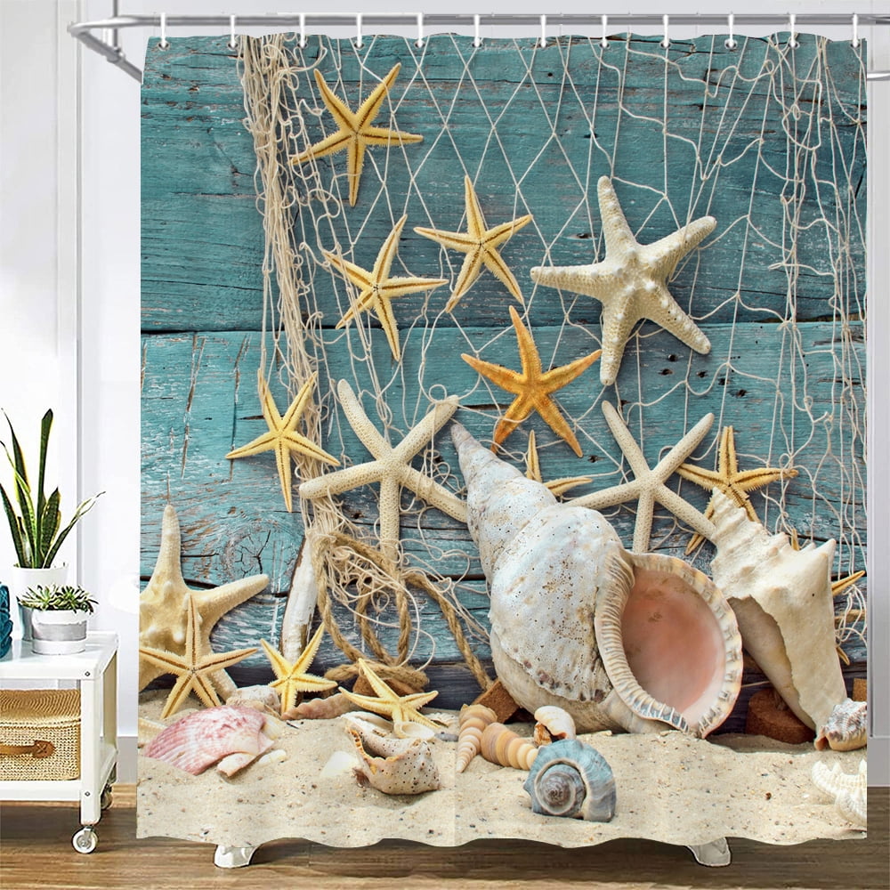 3d Printing Sea View Beach Shell Sea Surf Shower Curtains Bathroom ...