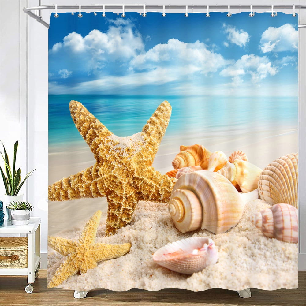 3d Printing Sea View Beach Shell Sea Surf Shower Curtains Bathroom ...