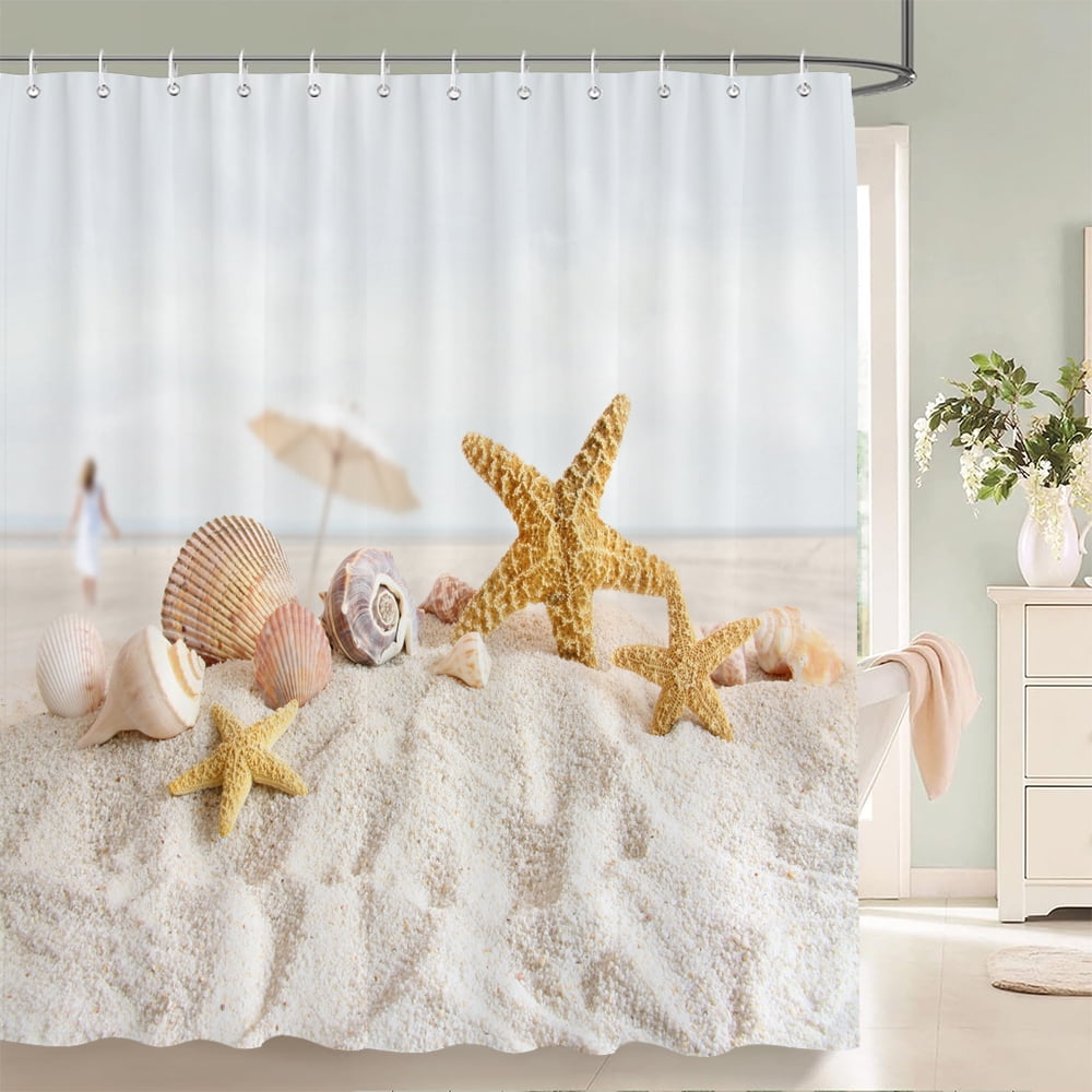 3d Printing Sea View Beach Shell Sea Surf Shower Curtains Bathroom Curtain Waterproof Polyester ...