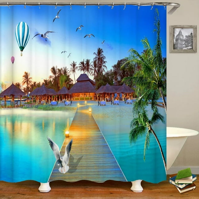 3d Printing Sunshine Beach Palm Trees Bathroom Shower Curtain Seaside ...