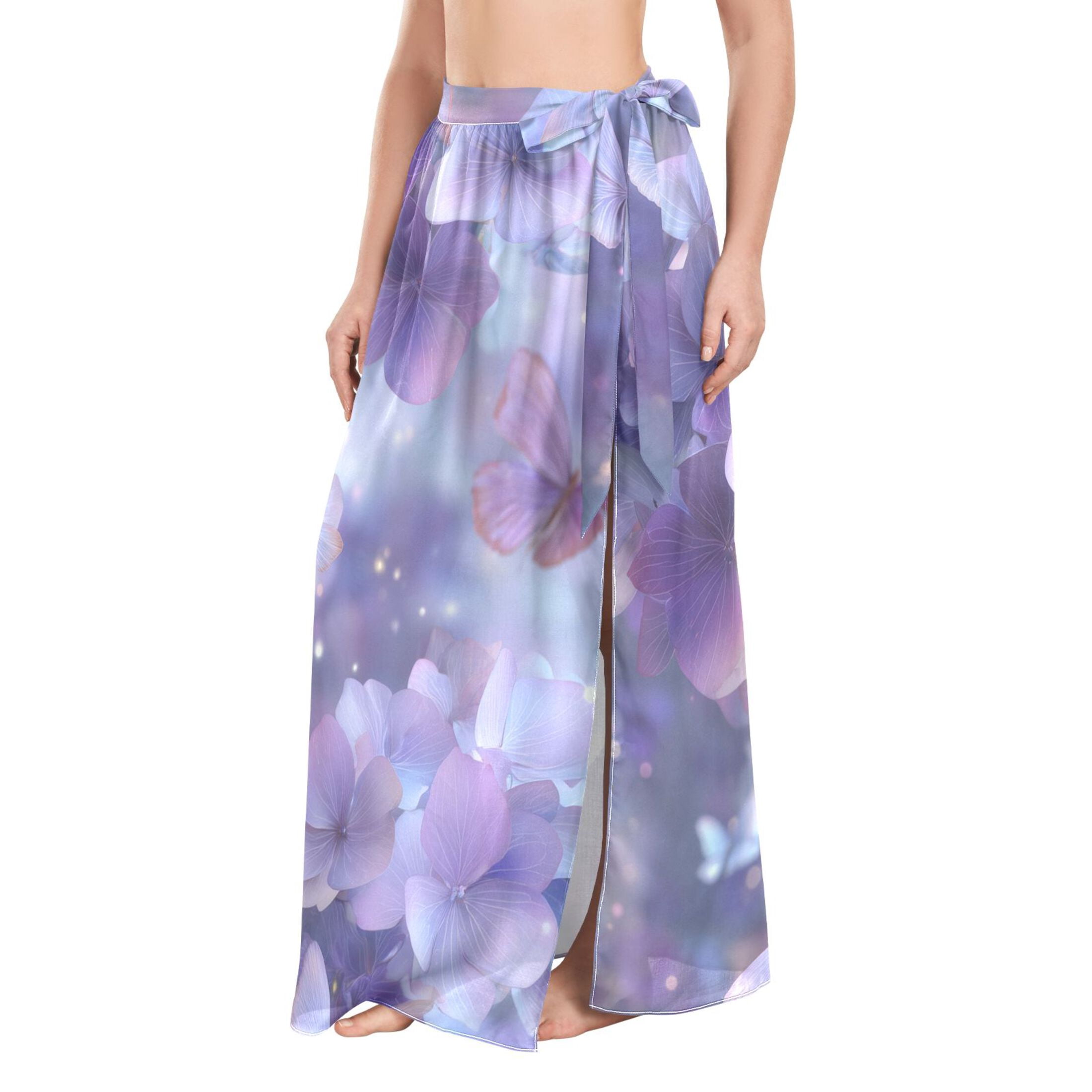 3d Purple Flowers with Butterflies Glitter Women's Swimwear Cover Ups ...