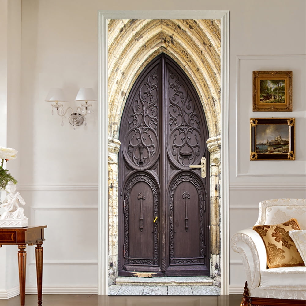 3d Realistic Wooden Door Sticker HD Printing Customizable Size Pattern ...