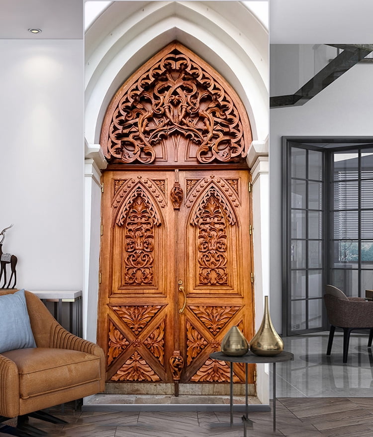 3d Realistic Wooden Door Sticker HD Printing Customizable Size Pattern ...